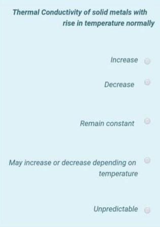 Solved Thermal Conductivity of solid metals with rise in | Chegg.com