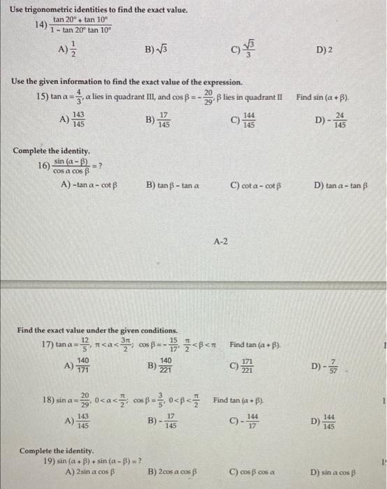Solved Use trigonometric identities to find the exact value. | Chegg.com