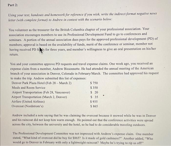 Part 2: Using your text, handouts and homework for | Chegg.com