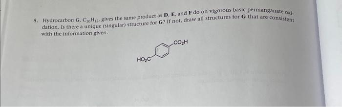 Solved 5. Hydrocarbon G,C10H12, gives the same product as | Chegg.com