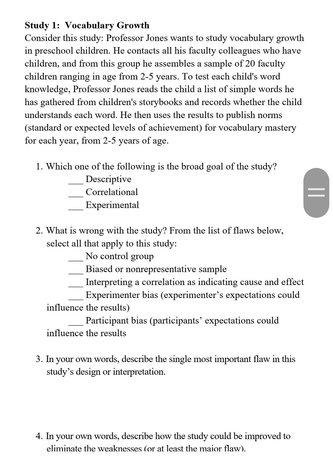 Solved Study 1: Vocabulary Growth Consider this study: | Chegg.com