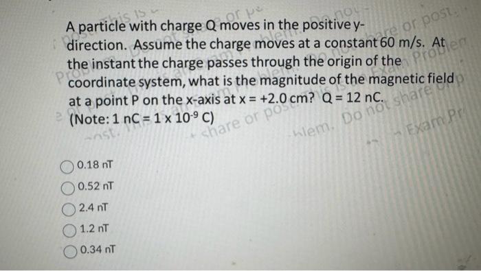 Solved A particle with charge Q moves in the positive y | Chegg.com