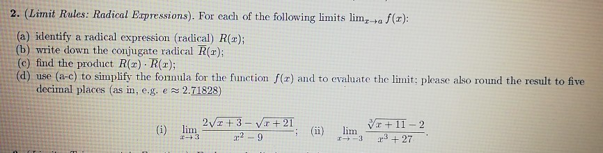Solved 2. (Limit Rules: Radical Expressions). For each of | Chegg.com
