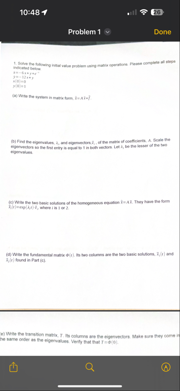 Solved 10:48Υ26Problem 1DoneSolve the following initial | Chegg.com