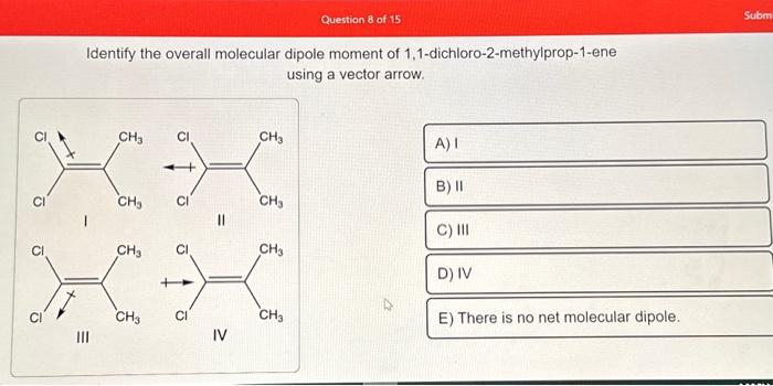 Solved Identify the overall molecular dipole moment of | Chegg.com