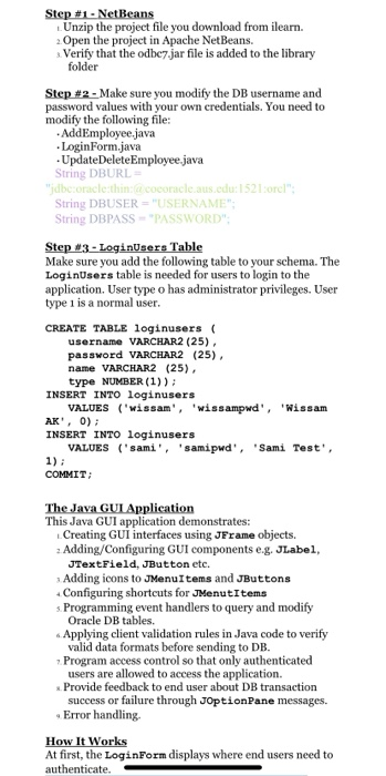 Modify the Java JDBC GUI program to implement the | Chegg.com