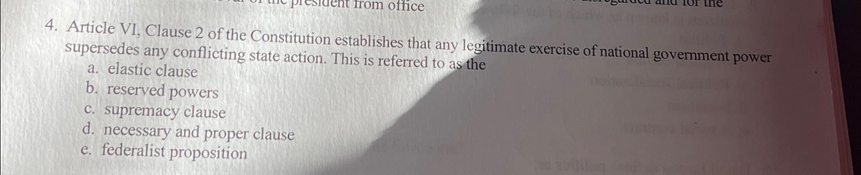 Solved Article VI, ﻿Clause 2 ﻿of the Constitution | Chegg.com