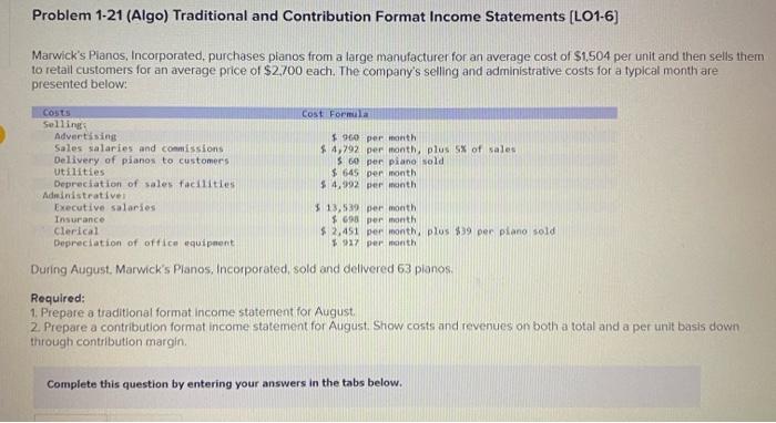 Solved Problem 1-21 (Algo) Traditional and Contribution | Chegg.com