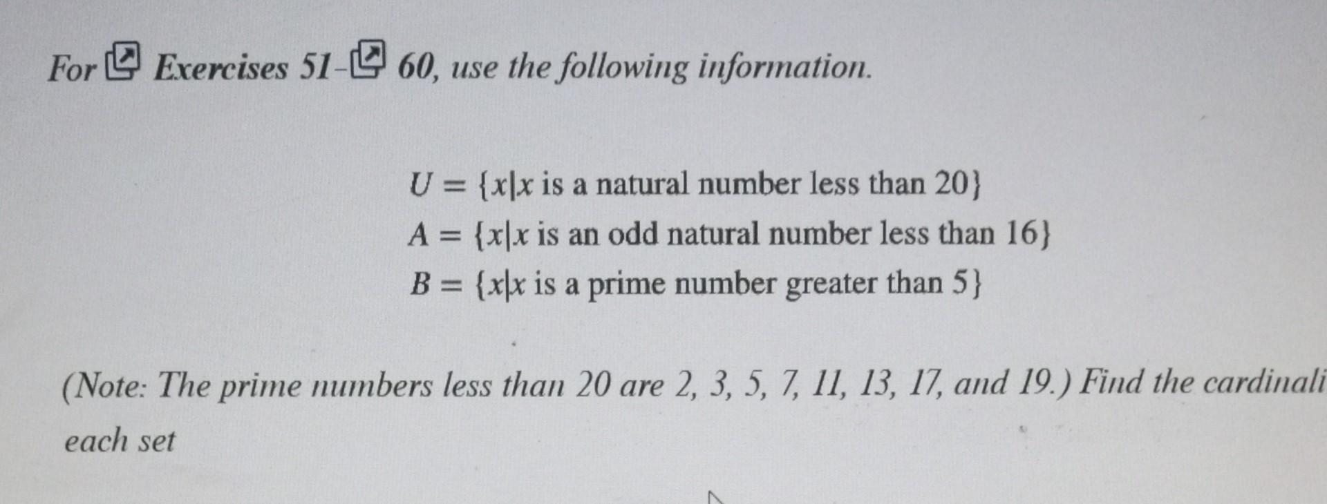 Solved n(B′) A. n(A−B) n(A−B)=5For Exercises 51- 60 , use | Chegg.com