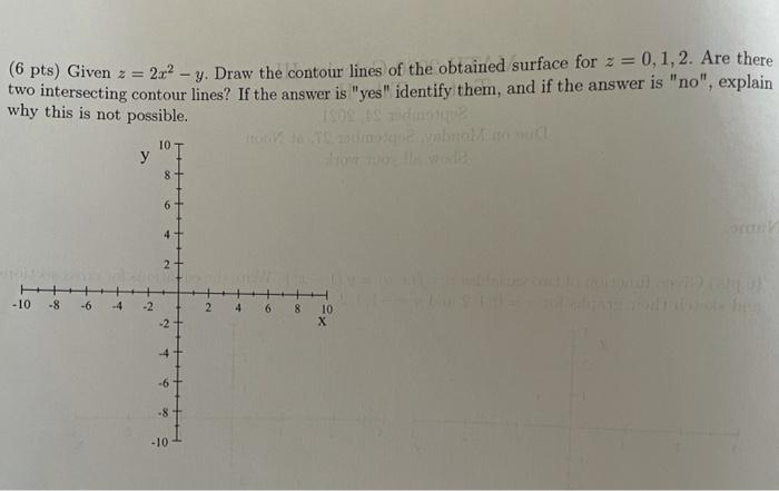 Solved (6 pts) Given z = 2x2 - y. Draw the contour lines of | Chegg.com