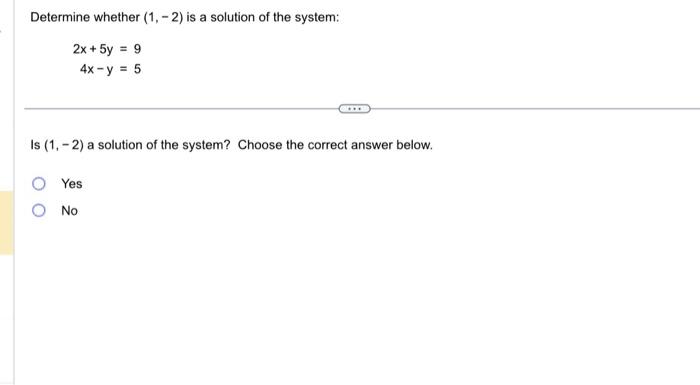 Solved Determine whether (1,−2) is a solution of the system: | Chegg.com