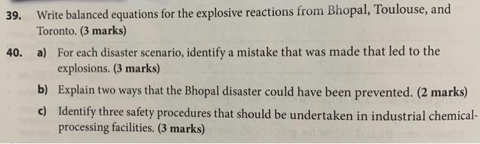 Solved 39. Write balanced equations for the explosive | Chegg.com