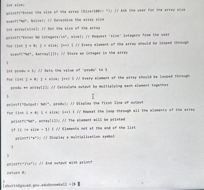 Solved int size; printf("Enter the size of the array | Chegg.com