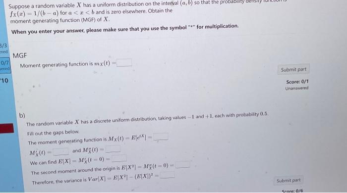 Solved Suppose a random variable X has a uniform | Chegg.com