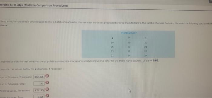 Solved cercise 13.15 Algo (Multiple Comparison Procedures | Chegg.com