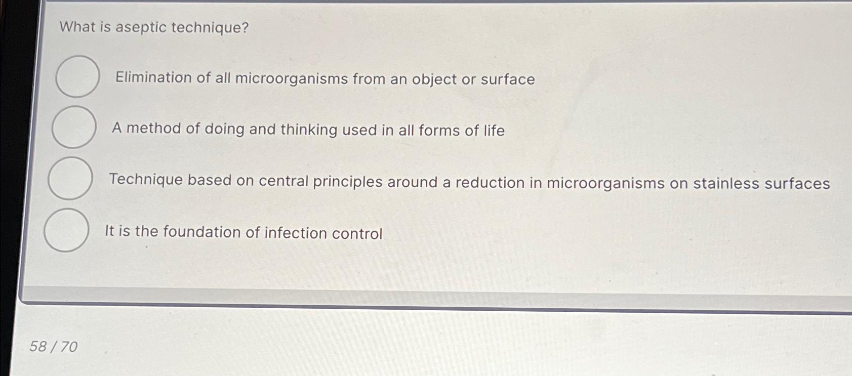 Solved What is aseptic technique?Elimination of all | Chegg.com