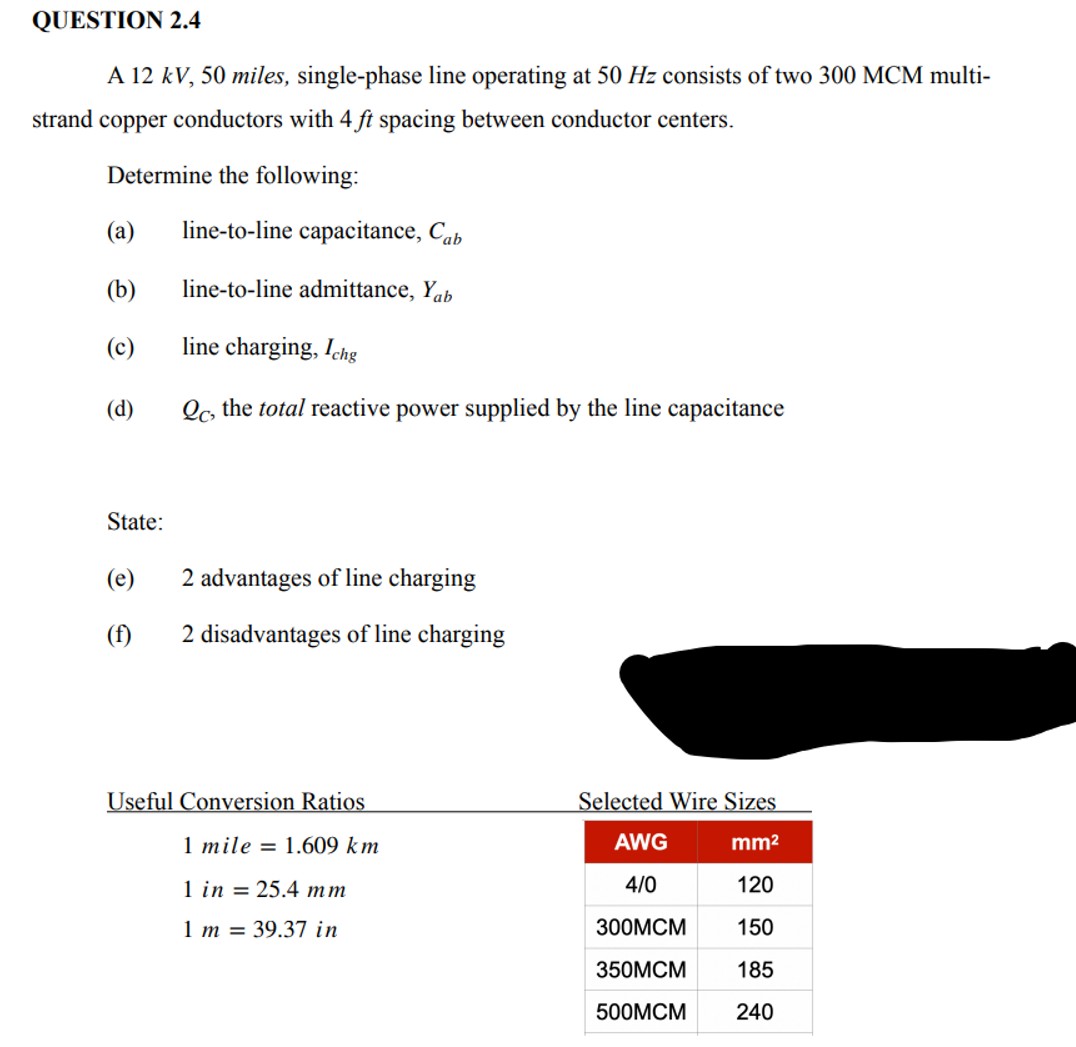 Solved QUESTION 2.4A 12kV,50 ﻿miles, single-phase line | Chegg.com