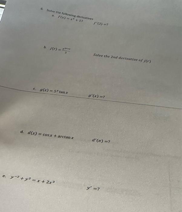 Solved b. /(r)=3e3r⋅d Solve the 2 nd derivatlve of f(r) c. | Chegg.com