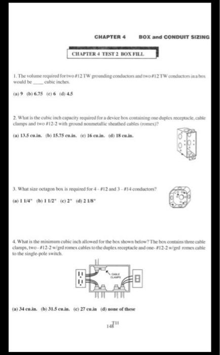 CHAPTER 4 BOX and CONDUIT SIZING CHAPTER 4 TEST 2 BOX | Chegg.com