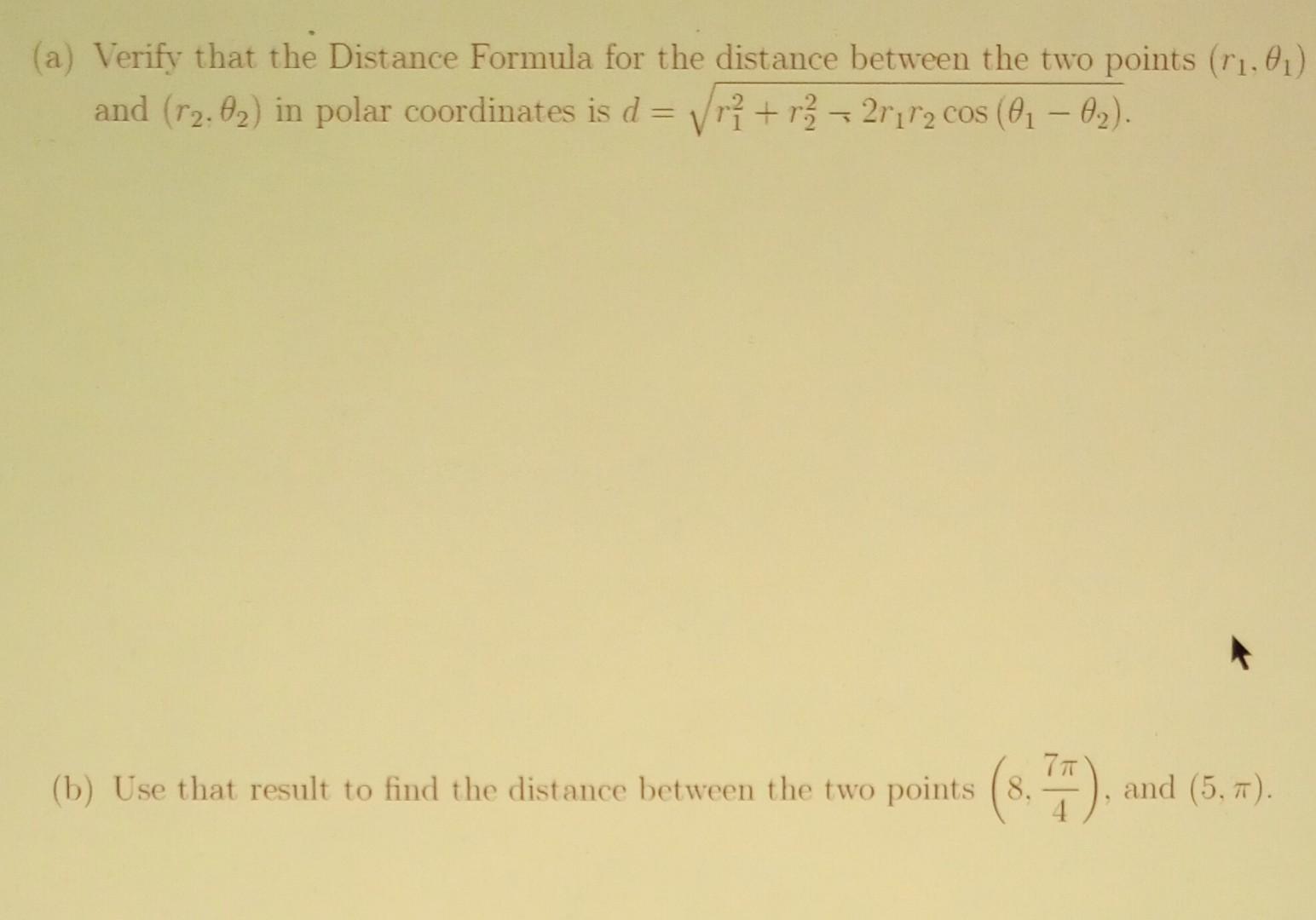 Solved (a) Verify that the Distance Formula for the distance | Chegg.com