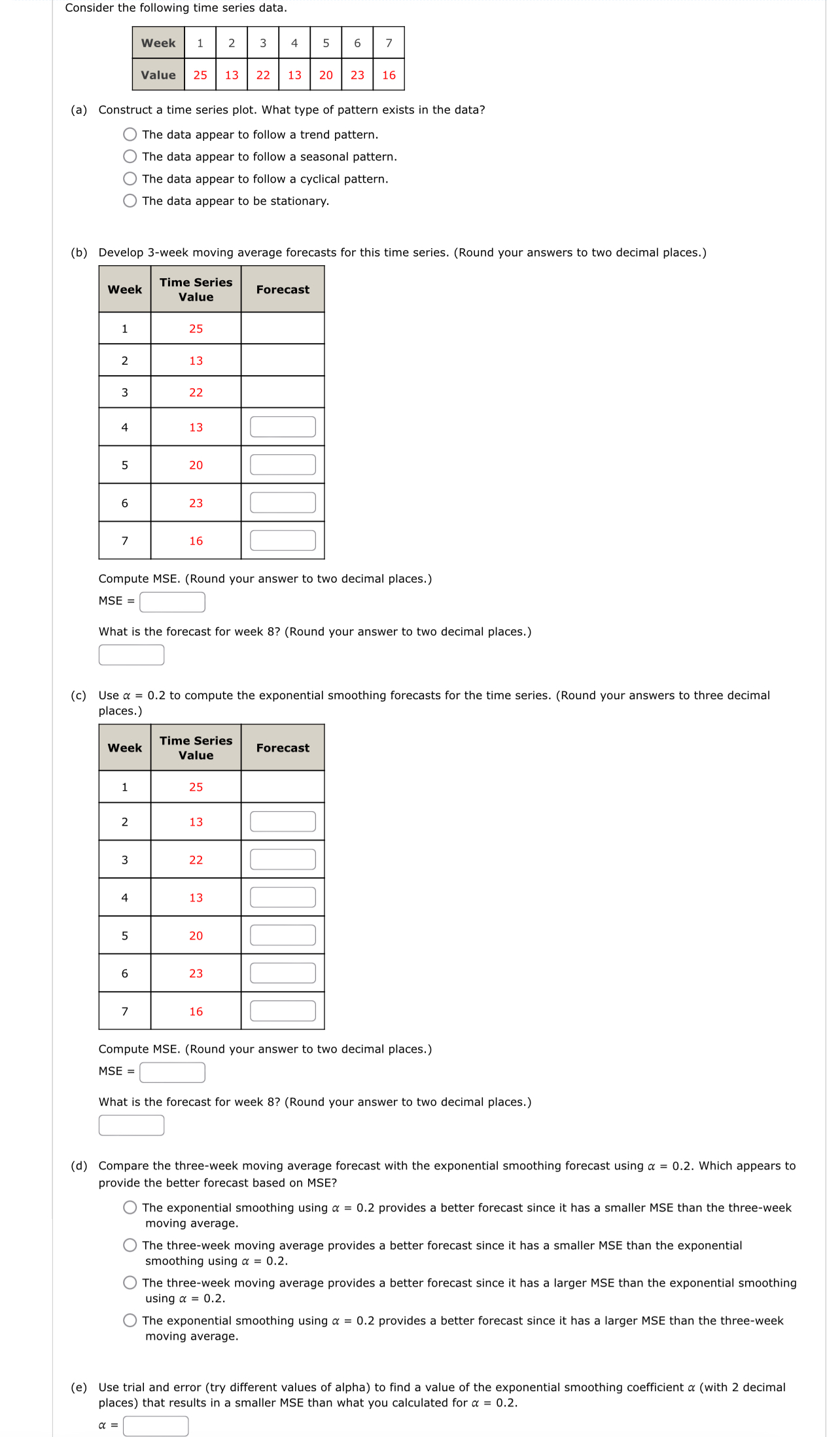 Solved Consider the following time series | Chegg.com