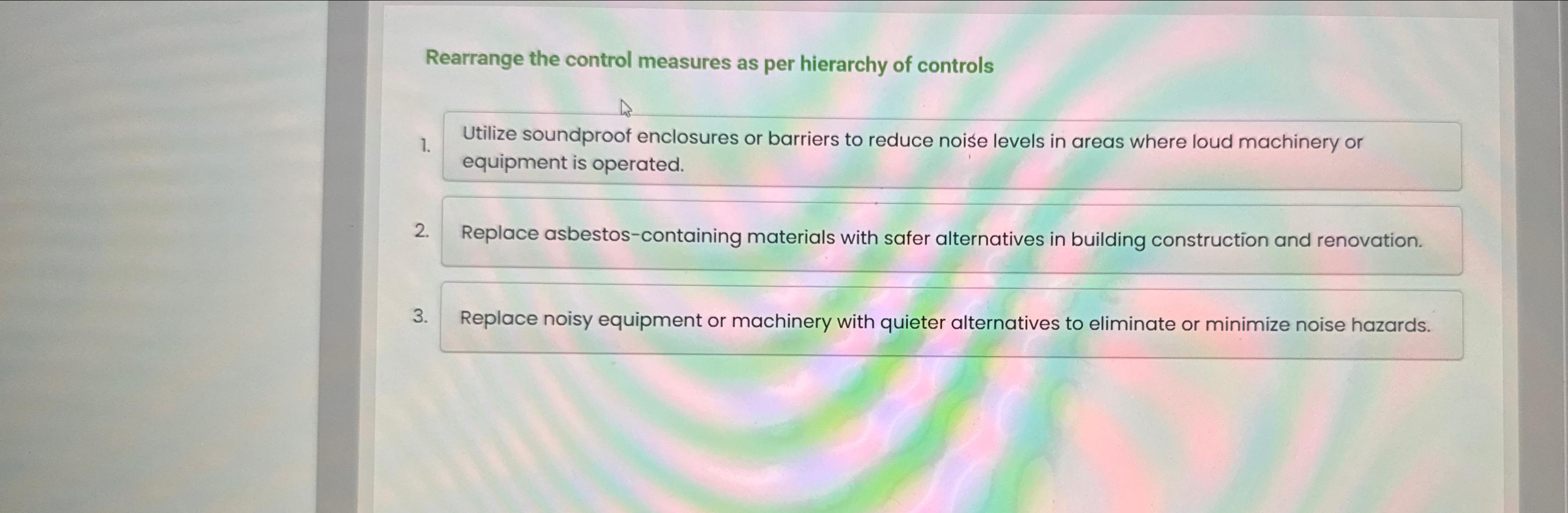 Solved Rearrange the control measures as per hierarchy of | Chegg.com
