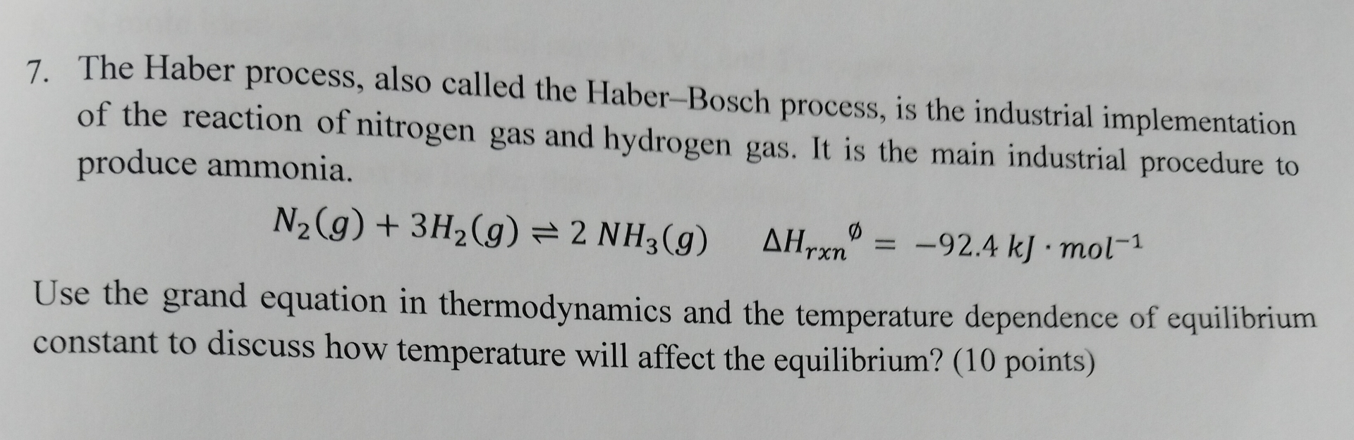 Solved The Haber process, also called the Haber-Bosch | Chegg.com