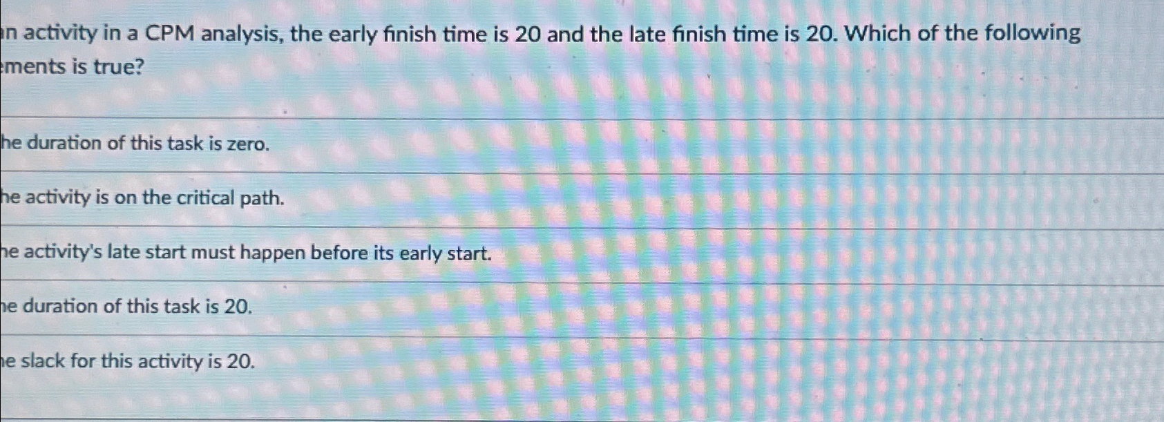 Solved activity in a CPM analysis, the early finish time is | Chegg.com
