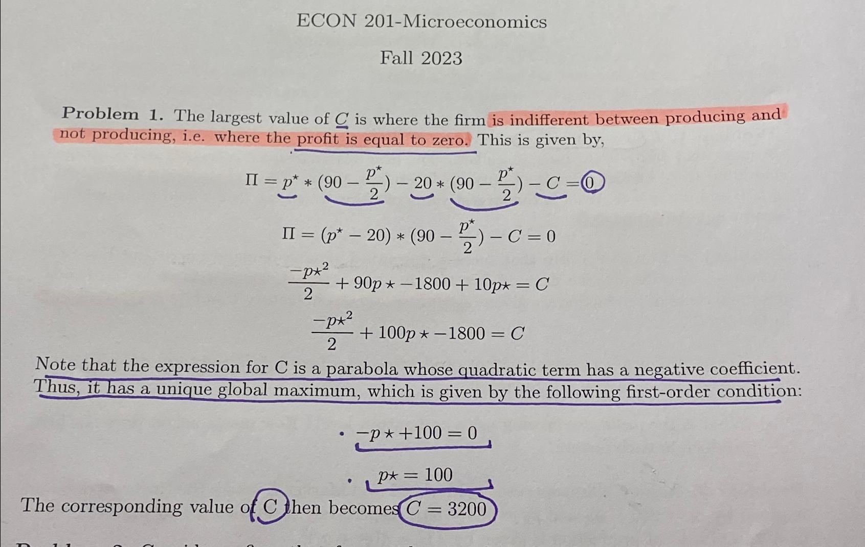 Solved Can you please explain why -p+100=0 ?? ﻿Thank you | Chegg.com