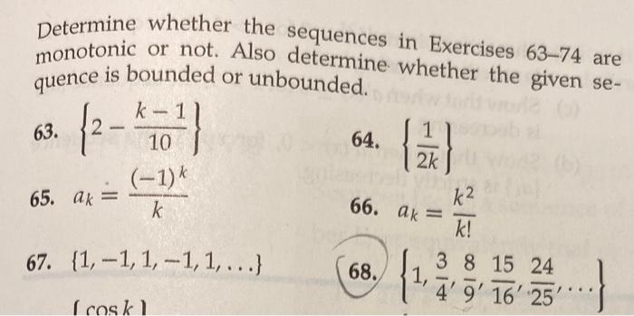 Solved Determine whether the sequences in Exercises 63-74 | Chegg.com
