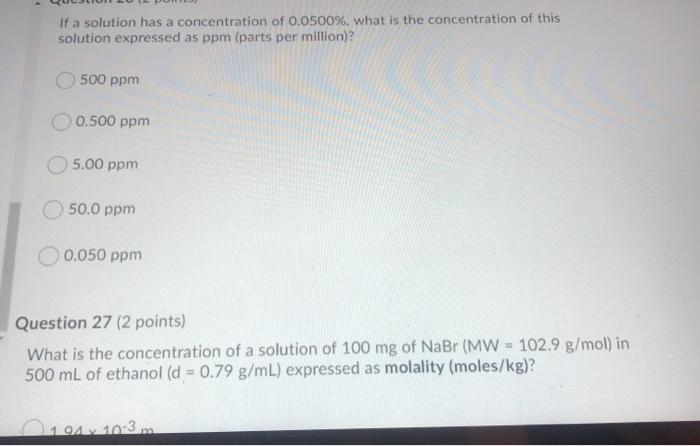 Solved If a solution has a concentration of 0.0500%, what is | Chegg.com
