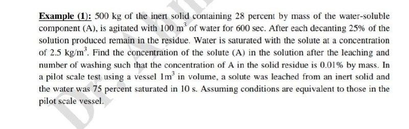 Solved Example (1): 500 kg of the inert solid containing 28 | Chegg.com
