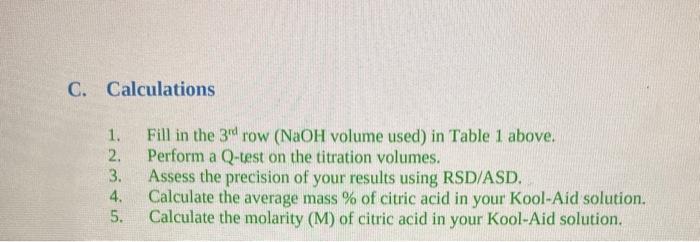 Solved B. Titration Data 1. A 100 mL Kool-Aid solution was | Chegg.com
