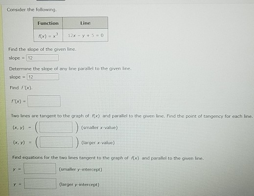 Solved Consider the following. Function Line f(x) = x 12x - | Chegg.com