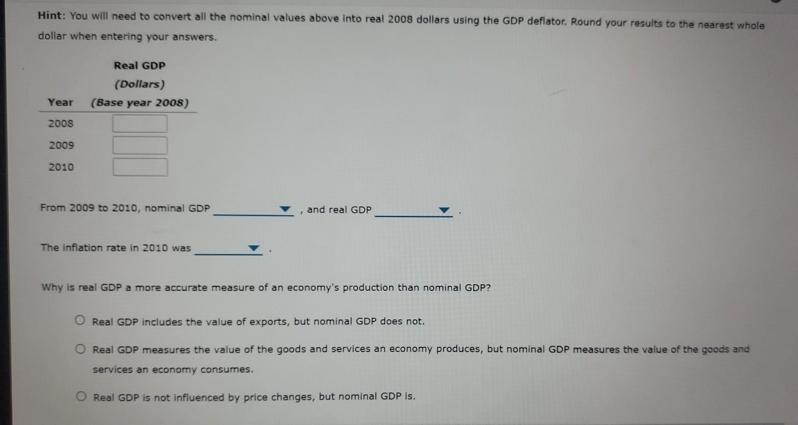Solved 7. Real versus nominal values and correcting for | Chegg.com
