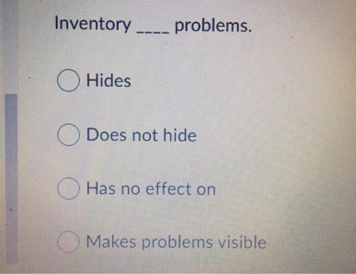 Solved Inventory ____ problems. Hides Does not hide Has no | Chegg.com