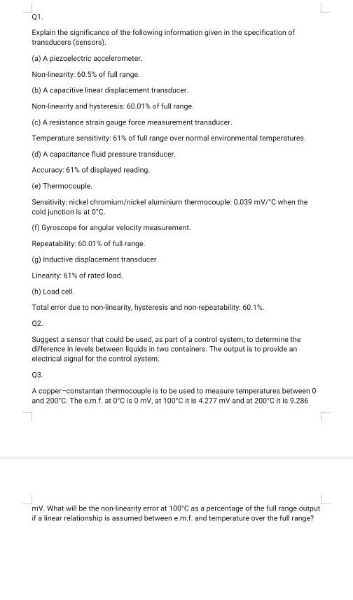 Solved L Q1. Explain the significance of the following | Chegg.com