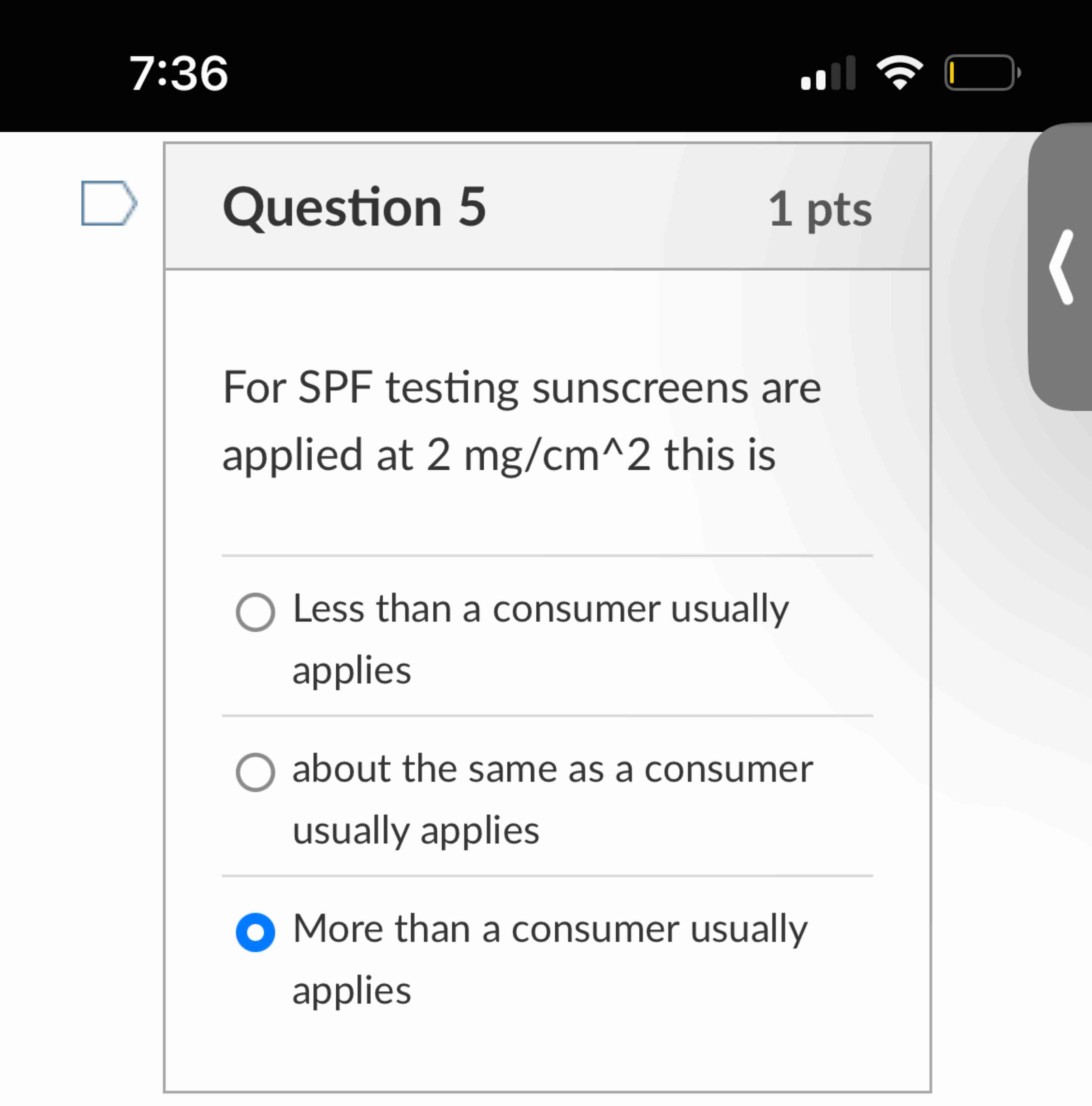 Solved Question 5For SPF testing sunscreens are applied at | Chegg.com