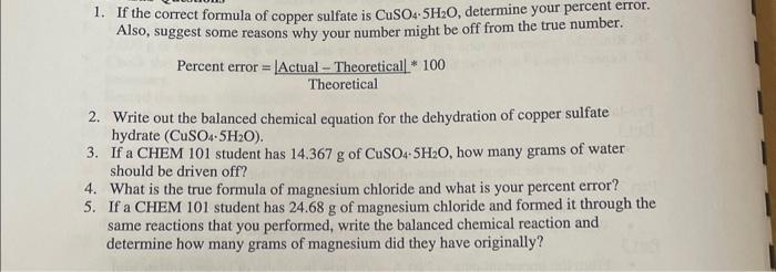 Solved 1. If the correct formula of copper sulfate is | Chegg.com