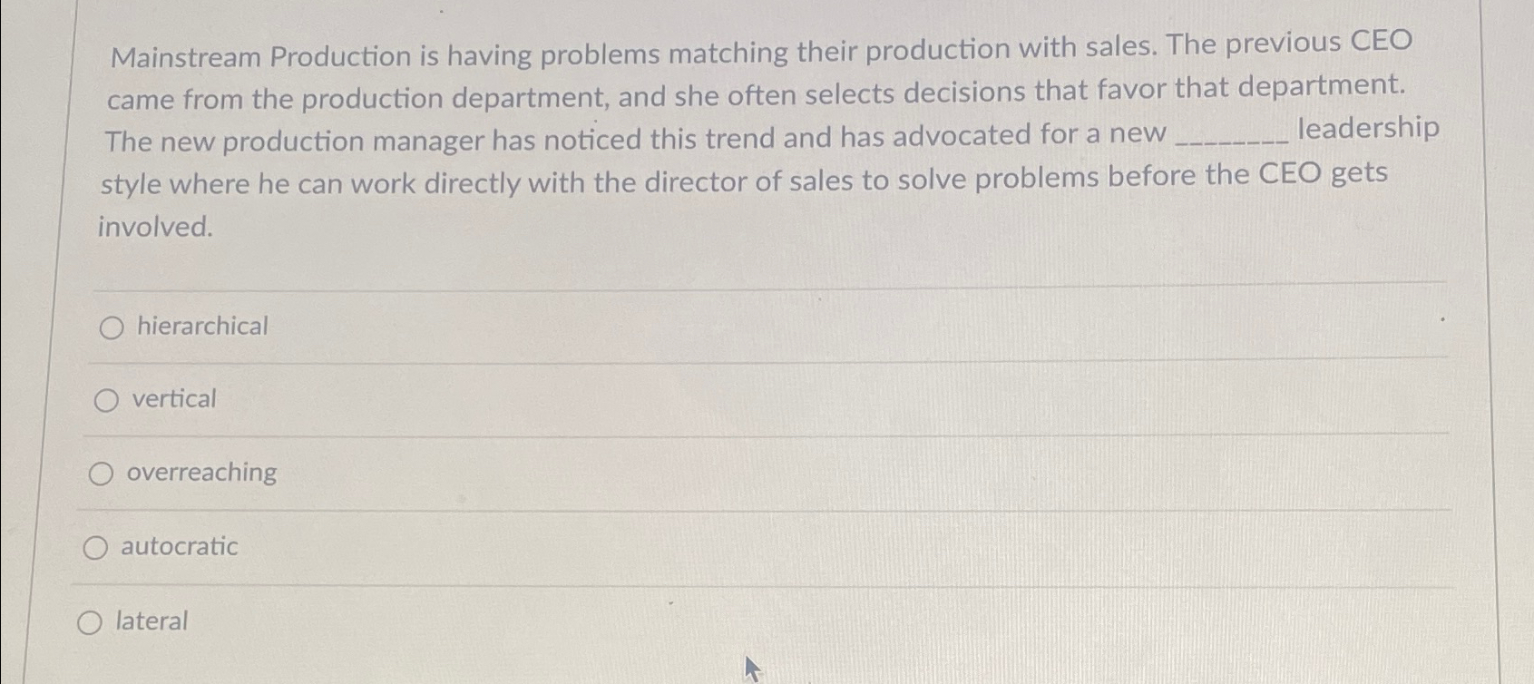 Solved Mainstream Production is having problems matching | Chegg.com