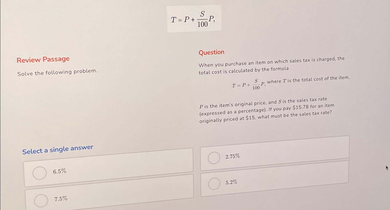 Solved T=P+S100PReview PassageSolve the following | Chegg.com