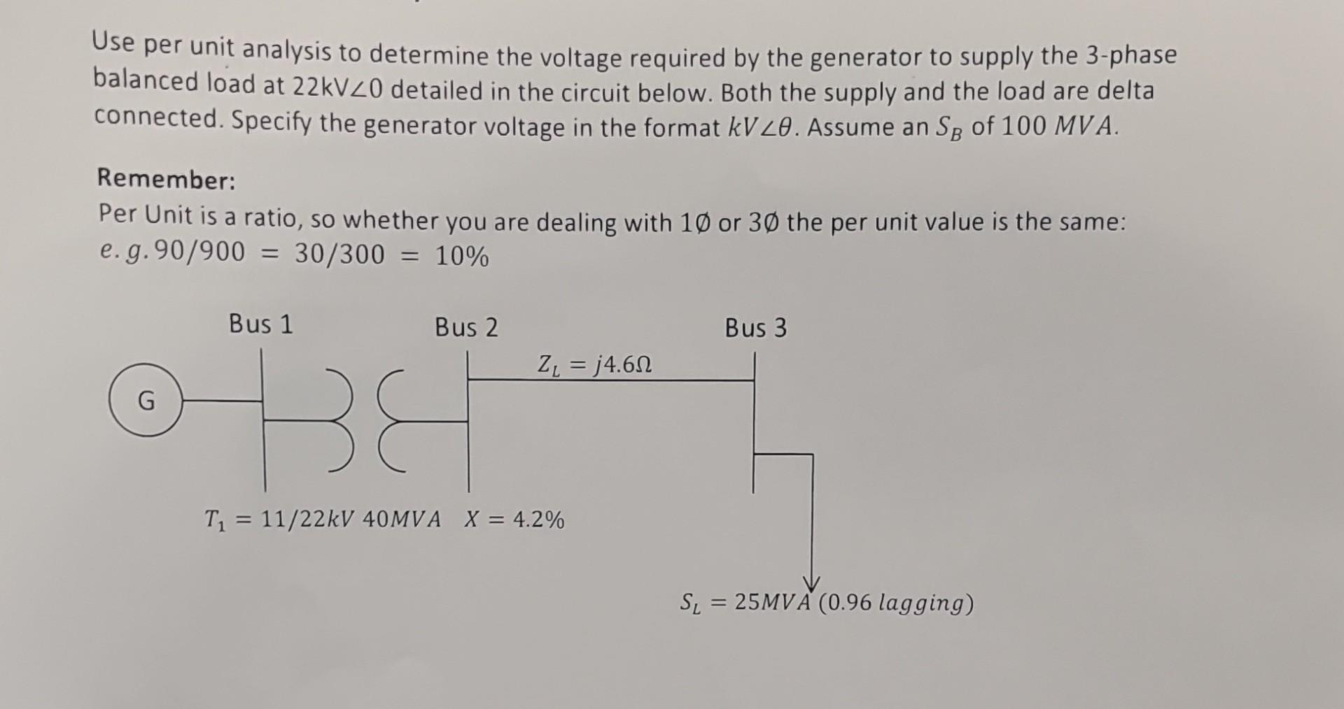 Solved Use per unit analysis to determine the voltage | Chegg.com