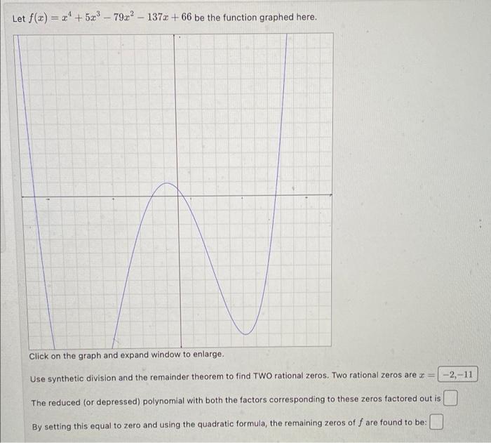 Solved f(x)=x4+5x3−79x2−137x+66 be the function graphed | Chegg.com