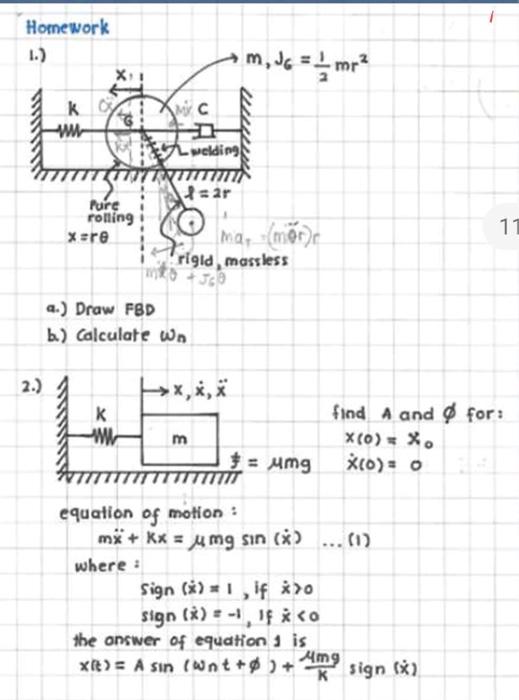 Solved Hornework a.) Draw FBD b) Calculate ωn 2.) equation | Chegg.com