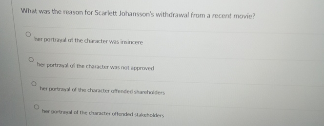 Solved What was the reason for Scarlett Johansson's | Chegg.com