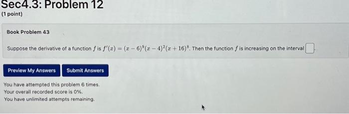 Solved Sec4.3: Problem 12 (1 point) Book Problem 43 Suppose | Chegg.com