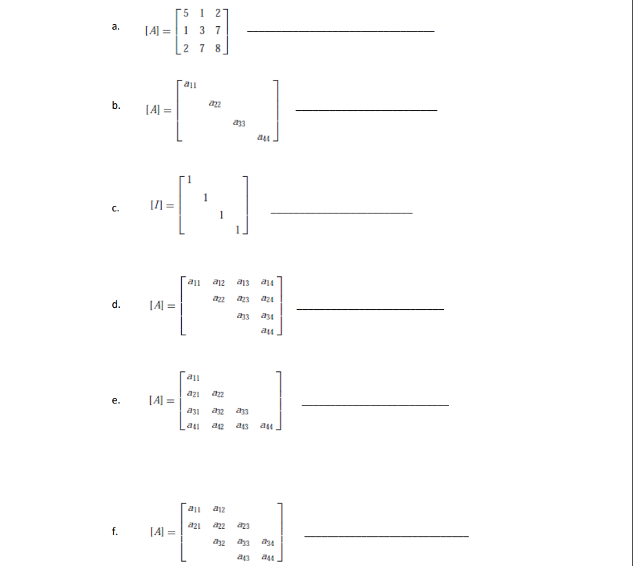 Solved 1.What is the form or name of the following matrices? | Chegg.com