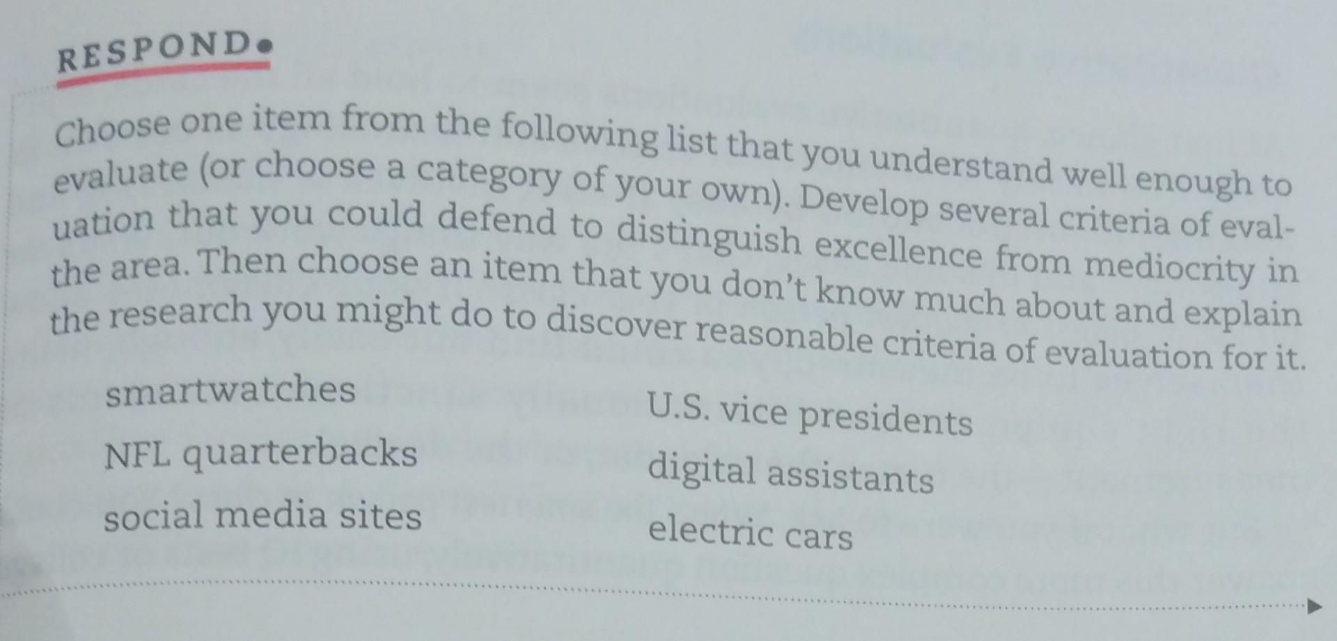 Solved Choose one item from the following list that you | Chegg.com