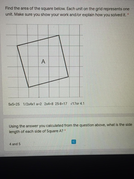Solved Find the area of the square below. Each unit on the | Chegg.com