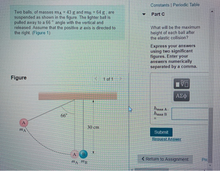 Solved Constants Periodic Table Part C Two balls, of masses | Chegg.com